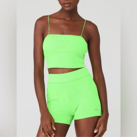 ALO Yoga | Shorts | Alo Neon Green Glow Goddess Ribbed Shorts | Poshmark